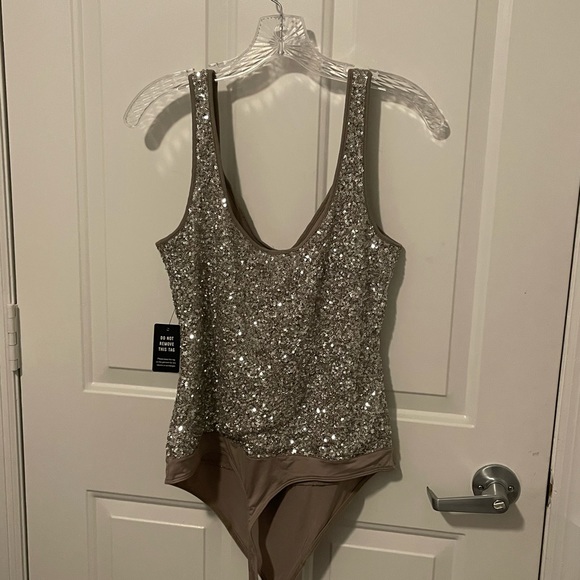Express | Tops | Sequin Bodysuit From Express Size M Tan | Poshmark